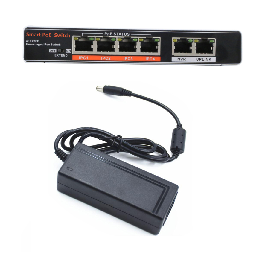 SECUPOE 4-Port PoE Switch 10/100M with 2-Port FE Network Uplink 802.3af ...